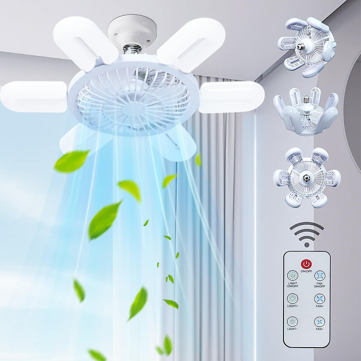 JANJEP LED Garage Lights with Fans, Deformable Best Garage Light Ceiling LED Shop Lights, E26/E27 LED Light Garage Lighting with 6 Adjustable Panels Garage Bulb for Basement, Attic