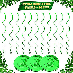 St Patricks Day Hanging Swirls Decorations - Pack of 30, No DIY | St Patricks Day Hanging Decorations | St Patricks Day Decorations | St Patricks Day Ceiling Decorations | Hanging Shamrock Decorations