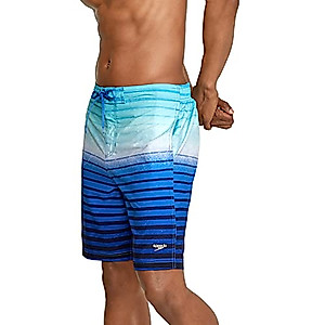 Speedo Men's Standard Swim Trunk Knee Length Boardshort Bondi Striped, 20" Spray Palace Blue, XL