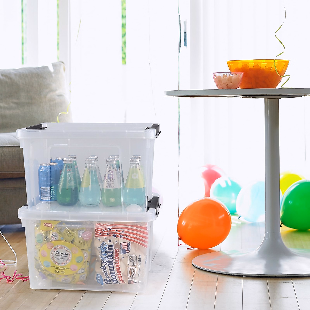 Pekky 22 Quart Latching Storage Container Bin with Wheels, 6 Packs Plastic Storage Tote Box, Clear