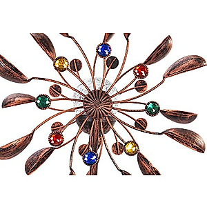 Solar Wind Spinner New 75in Jewel Cup LED Lighting Solar Powered Glass Ball with Kinetic Wind Spinner Dual Direction, Solar Windmill Spinner for Patio Lawn & Garden, Yard Spinner