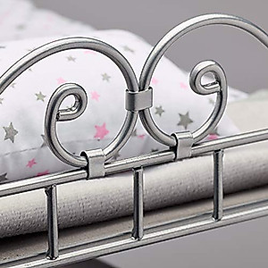 Badger Basket Toy Scrollwork Metal Triple Doll Bunk Bed with Ladder and Bedding for 18 inch Dolls - Silver/Pink