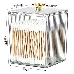 Obedpet 3 Pack Qtip Holder Dispenser,14 oz Acrylic Apothecary Jars with Lids,Bathroom Counter Organizer with Fashion Stripe for Cotton Swab, Cotton Ball ,Pads, Floss