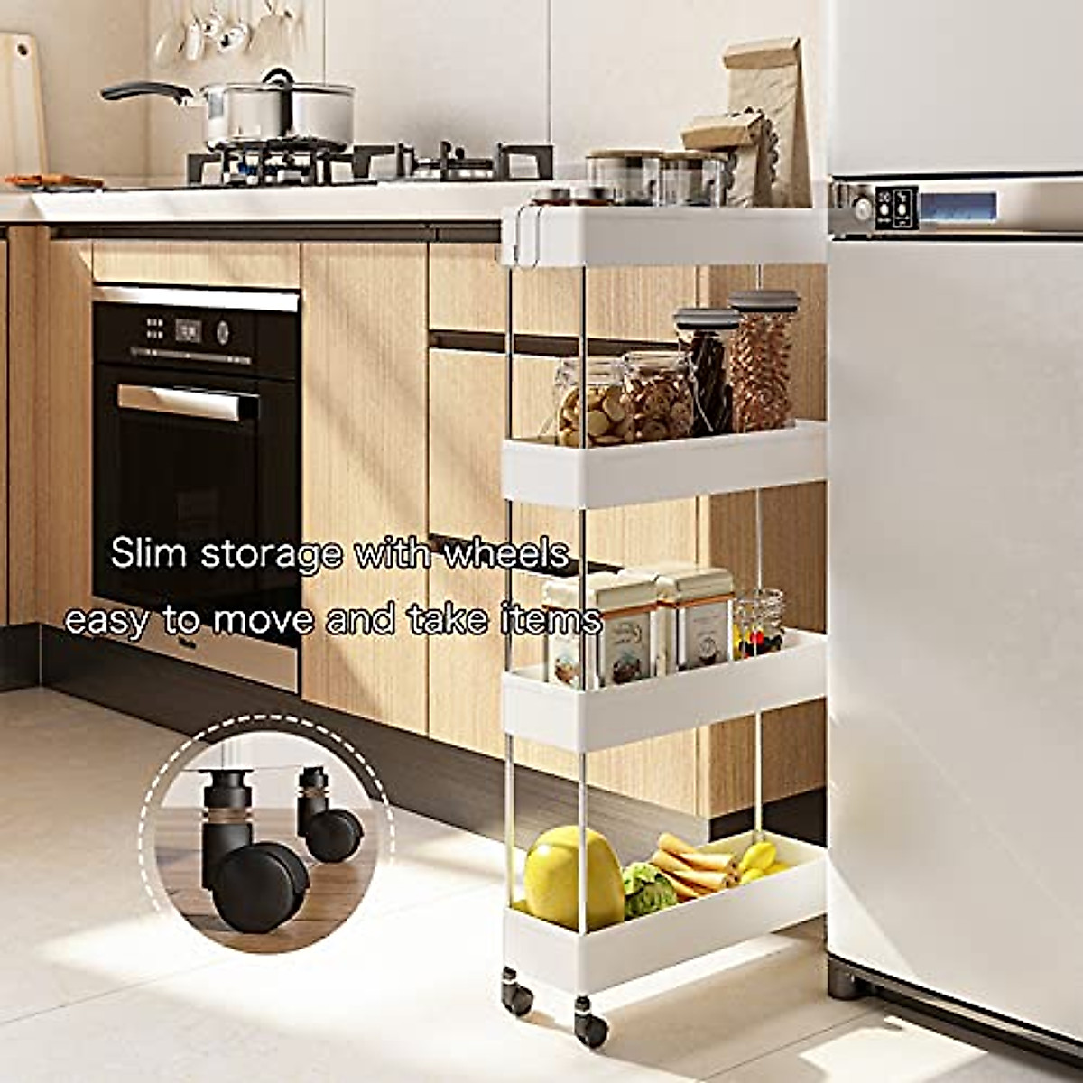 Slim Storage Cart,DLO 3 Tier Mobile Shelving Unit Organizer Slide Out Storage Rolling Utility Cart Tower Rack for Kitchen Bathroom Laundry Narrow Places,Gray
