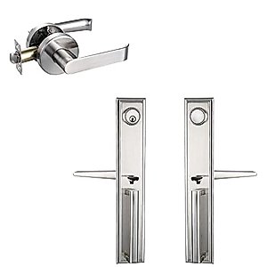NEWBANG Single Cylinder Handleset Front Door Lock & Satin Nickel Door Handle Lever Modern Contemporary Handleset with Lever Lockset (Double Handleset, 1 Handleset + 1 Pack Door Lever, Satin Nickel)