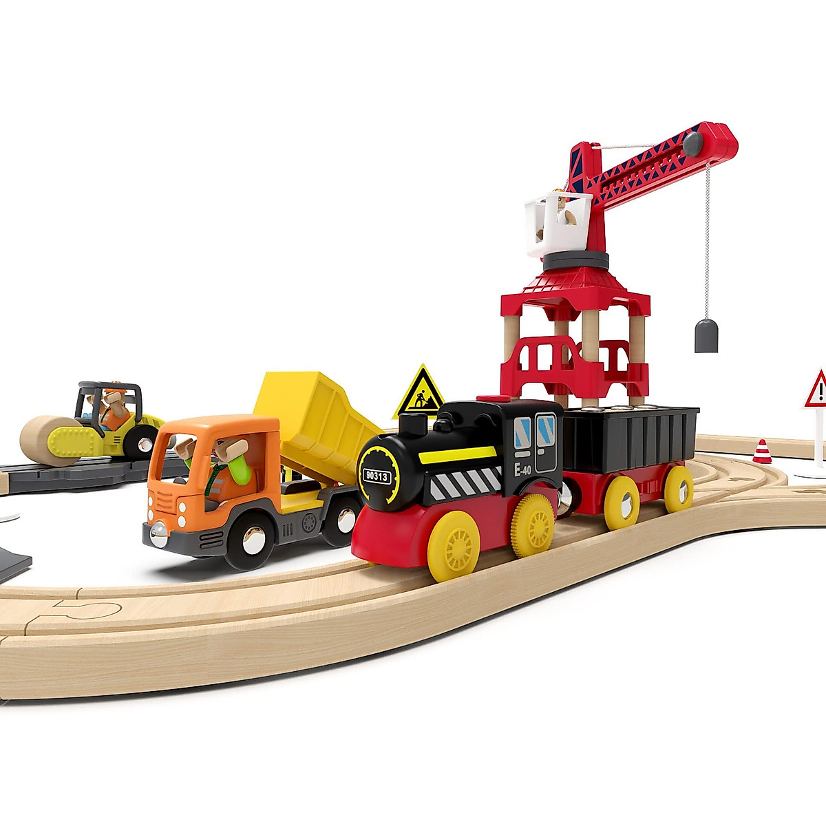 Battery Operated Locomotive Train, Magnetic Train Toy for Wooden Tracks, Motorized Train Compatible with Thomas, Brio, Chuggington, Melissa & Doug