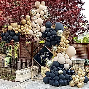 164pcs Black and Gold Balloon Garland Arch Kit Double Stuffed Tan Nude Apricot Balloons with 4D Gold Balloon for Birthday Party Wedding Engagement Graduation Celebration Baby Shower Decorations
