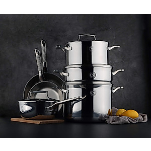 SAVEUR SELECTS 10-piece Tri-ply Stainless Steel Cookware Set, 6 Essential Pots and Pans, 4 Interchangeable Lids, Induction-ready, Dishwasher Safe, Voyage Series
