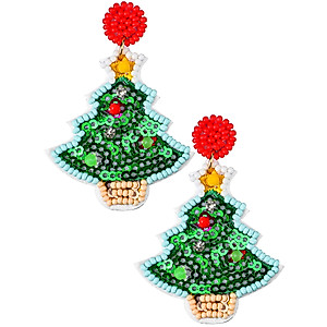 1 Pair Christmas Beaded Earrings Dangling Earrings Cute Christmas Earrings Christmas Tree Earrings Colorful Holiday Earrings Jewelry Gift for Women (Christmas Tree)