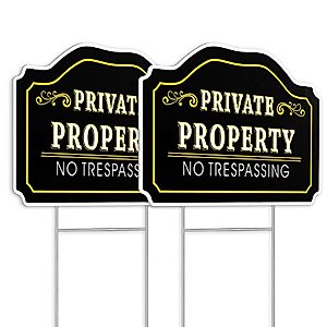 HISVISION Private Property No Trespassing Sign with Stakes 2 Pack, 12" x 9" No Trespassing Yard Sign, 5mm Corrugated Plastic Double Sided, UVresistance, Waterproof, Non-Fading, Easy to Install