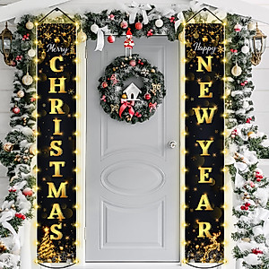 Irenare Lighted Christmas Banner Decorations with LED Light Merry Christmas Front Porch Sign Snowman Gnome Hanging Door Banner for Winter Xmas Holiday Party Outdoor Decor(Cool)