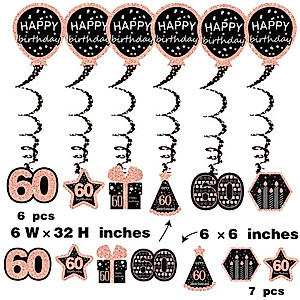 60th birthday decorations for women - (21pack) cheers to 60 years rose gold glitter banner for women, 6 paper Poms, 6 Hanging Swirl, 7 decorations stickers. 60 Years Old Party Supplies gifts for women