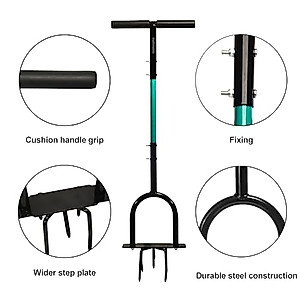 nutroeno 3 in 1 Lawn Aerator – 37 Inches Manual Plug Coring for Compacted Soils, Spike Aeration with 4.7 Iron Tines Small Yards, Twist Tiller Claw Cultivator Flower Box and Raised Bed., Green & Black