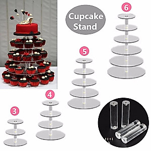 ZXJJ 3/4/5/6 Tier Clear White Round Cup Cake Stand Acrylic Cupcake Stand Supplies Display Tower Wedding Birthday Party Decoration (5 Tiers)