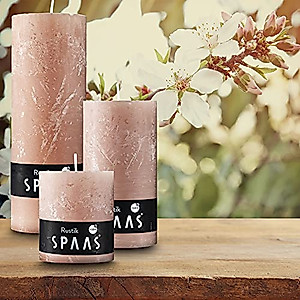 SPAAS Rustic Beige Pillar Candles - 2.7" X 5" Decorative Candles Set of 4 - Clean Burning and Dripless Unscented Rustic Pillar Candles for Home Decorations, Party, Weddings, Spa, Restaurant