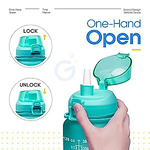 Giotto Large 1 Gallon Motivational Water Bottle with Paracord Handle & Removable Straw - Leakproof Tritan BPA Free Fitness Sports Water Jug with Time Marker-Green/Purple Gradient