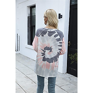 Famulily Women Tie Dye Long Sleeve Tshirt Crewneck T Shirts Long Sleeve Tops Summer Clothing(Grey,M)