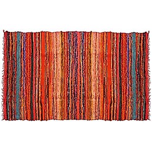 India Artistic Multi Color Chindi Rag Rug 4X6' | Hand Woven Rug & Reversible Rug | Recycled Cotton Chindi Rug for Living Room Kitchen | Rustic Rug | Cotton Rug | Runner Rugs (Red Colour)