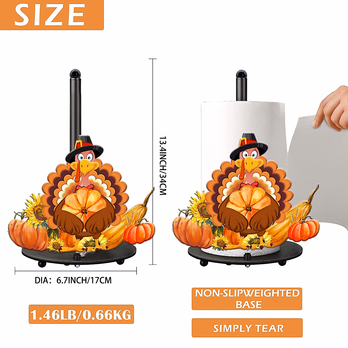 Thanksgiving Paper Towel Holder, Thanksgiving Decor, Thanksgiving Turkey Bathroom Accessories Paper Towel Holder Stand, Metal Thanksgiving Decorations for Kitchen, Large Towel Stand for Countertops