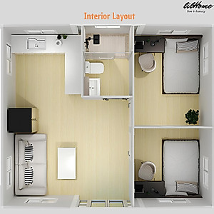 19x20FT Portable Prefabricated Tiny Home for Sale, Mobile Expandable Plastic Prefab House with 1 Full Equiped Bathroom and Kitchen,Container House for Adults Living,Foldable Home with Steel Frame