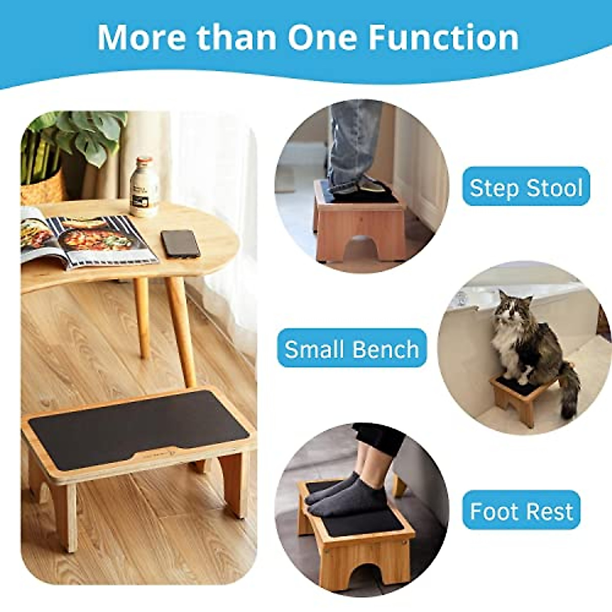 StrongTek Premium Wooden Step Stool - Versatile, Non-Slip, Heavy-Duty Bedside Stool for Bed & Kitchen, Ideal for Adults & Kids, 300lbs Capacity, Elegant Design, No Assembly Required