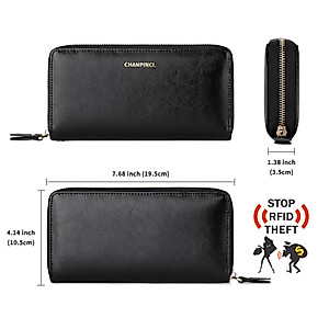 CHANPINCL RFID Long Wallets for women Secure Large Capacity Travel Wristlet Clutch Multi-card simple wallet (Black)