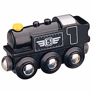 maxim enterprise, inc. Wooden Steam Train Locomotive Engine Car, Black Steam Engine Compatible with Thomas & Friends, Brio Railway Set, and Other Major Brands Wooden Train Set and Accessories