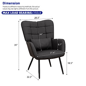 MFFM Leather Armchair, Modern Accent Chair High Back, Living Room Chairs with Metal Legs and Soft Padded, Sofa Chairs for Home Office,Bedroom,Dining Room