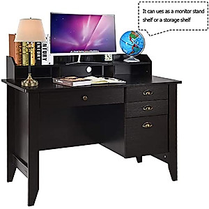 Catrimown Computer Desk with Drawers and Hutch, Farmhouse Wood Home Office Desk Kids Writing Study School Student Desk PC Laptop Desk Bedroom for Small Spaces, Espresso Brown