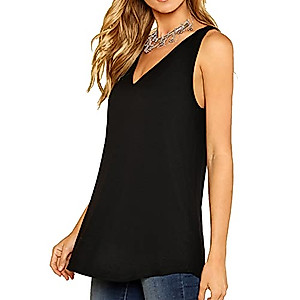 Verdusa Women's Basic V Neck Longline Dolphin Hem Loose Tunic Tank Top Black S