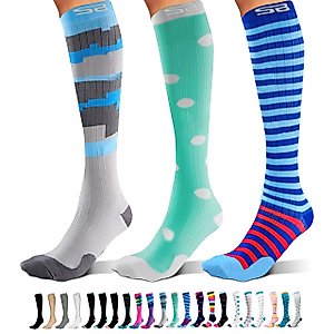 SB SOX 3-Pair Compression Socks (15-20mmHg) for Men & Women – Best Socks for All Day Wear! (S/M, 07 – Multi-color)