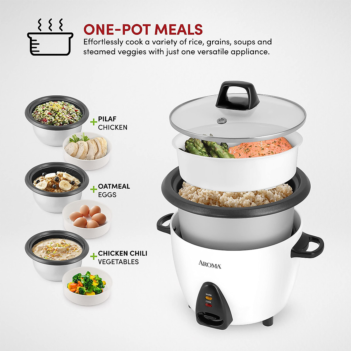 Aroma Housewares Commercial Rice Cooker and Food Steamer Bundle (ARC-1033E + ARC-360-NGP)