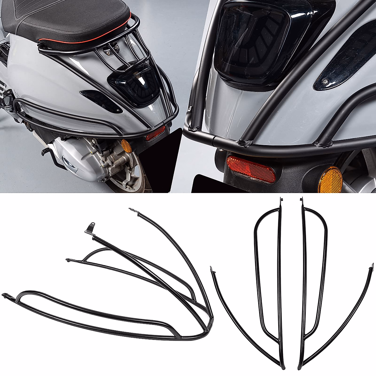 Lorababer Motorcycle Rear Engine Guard Bumper Falling Protection Highway Crash Bar Compatible with VESPA Sprint 150 (2016-2023) Primavera 50/125/150 (2014-2023) Scooter Frame Side Body Protector