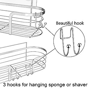 Auoij Shower Caddy Shelf Organizer,Shower Storage Holder Bathroom Traceless Adhesive Shower Wall Shelves Rustproof Stainless Steel No Drilling 2-Pack