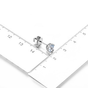 ZhenCai Women Stud Earrings S925 Sterling Silver Round 5mm Natural Gemstone Birthstone Rhodium Plated Fine Jewelry (Natural Aquamarine)