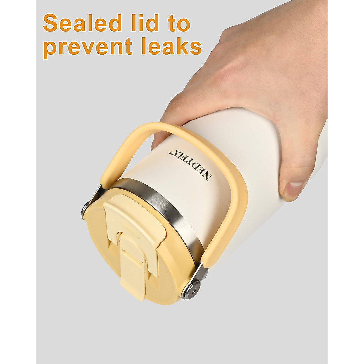 Nedyfix 32 Oz Tumbler with Handle Vacuum Insulated Water Bottle Stainless Steel Tumbler Car Reusable Cup Cold for 12 Hours-Beige White