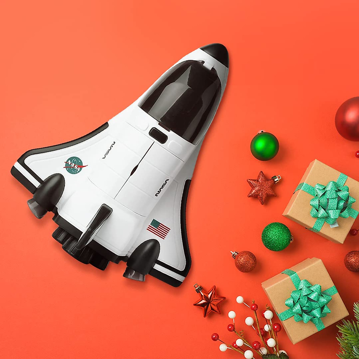 Dazmers Spaceship Shuttle Toy with Astronaut Figure - Light-Up Rocket Ship with Blast-Off Sound Effects - Space Exploration Play and Interactive Space Toys for Kids 5-8 Years Old - 10x8x4 Inches