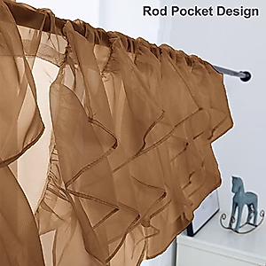 PearAge Ruffled Voile Semi Sheer Curtain Valance, Kitchen Living Room Shabby Chic Ruffle Valance Curtains, Girls Daughters Bedroom Cascade Window Valance Rust Brown 50x16 Inches