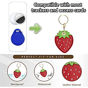 Leather Keychain Holder Case Compatible with Apple AirTag, Cute Protective Air Tag Cover with Keychain Ring, Anti-Scratch Finder GPS Tracker Case for Wallet Keys(Strawberry-Lemon)