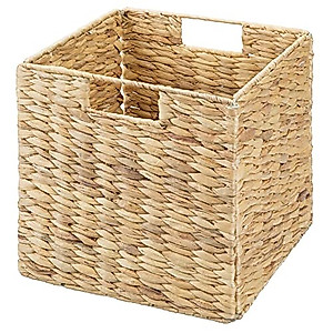 mDesign Natural Woven Hyacinth Cube Bin Basket Organizer with Handles, Storage for Bedroom, Home Office, Bathroom, Shelf and Cubby Organization, Hold Blankets, Magazines, Books, 6 Pack, Natural/Tan