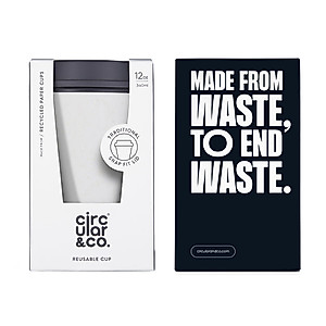 Circular and Co Reusable Now Coffee Cup - World's First Cup Made from Recycled Cups - Traditional Design - Sustainable, Insulated - 340ml/12oz (Chalk, Storm Grey)