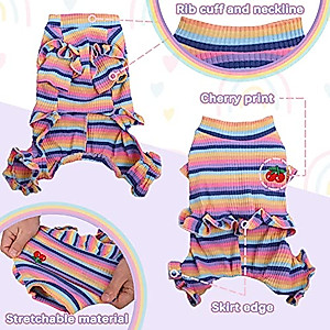 Dog Pajamas Striped Onesie, Cute Soft Pet Jumpsuit, Breathable Dog Bodysuit with Skirt, Puppy Pullover Shirt for Indoor Outdoor Use, Stretchable Outfit Sleeping Clothes for Dog Hair Shedding Cover