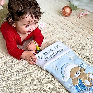 Heart's Sign Babys First Christmas Stocking 2024 | My First Christmas Baby Boy and Baby Girl | Newborn Stockings Christmas Ornaments | Newborn Christmas Decor, Blue