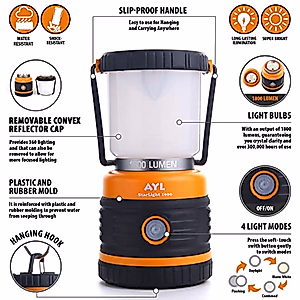 LED Camping Lantern Rechargeable, 1800LM, 4 Light Modes, 4400mAh Power Bank, IP44 Waterproof, Perfect Lantern Flashlight for Hurricane, Emergency, Power Outages, Home and More, USB Cable Included