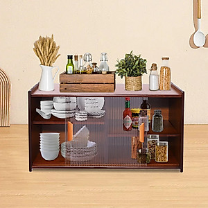 Small Kitchen Pantry Cabinet,Bamboo Kitchen Pantry Sideboard,Wall Sideboard with Glass Doors,Cupboard Food Pantry Cabinet,Freestanding Countertop Storage Cabinet,for Kitchen Living Room Bedroom