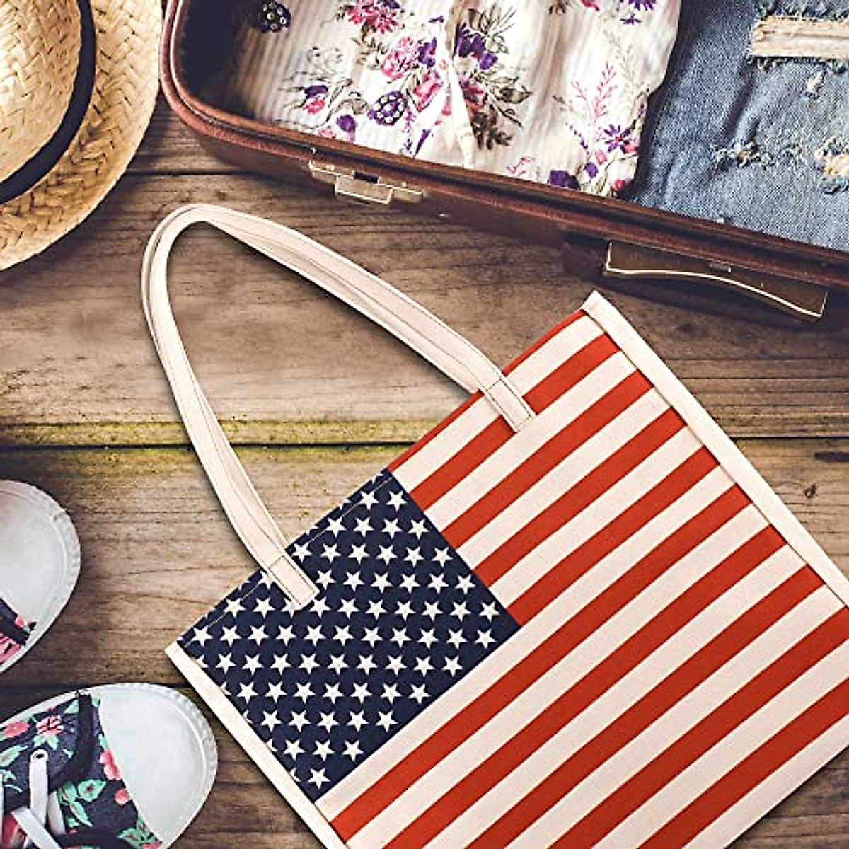 Montana West American Flag Canvas Tote Bag Patriotic Shopping Bag Reusable and Washable Grocery Bag US04-138