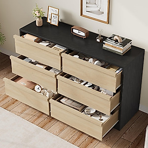GAOMON 6 Drawer Dresser for Bedroom, Modern Dresser Organizer Storage Chest, Wooden Double Chest of Drawers for Bedroom, Living Room, Nursery