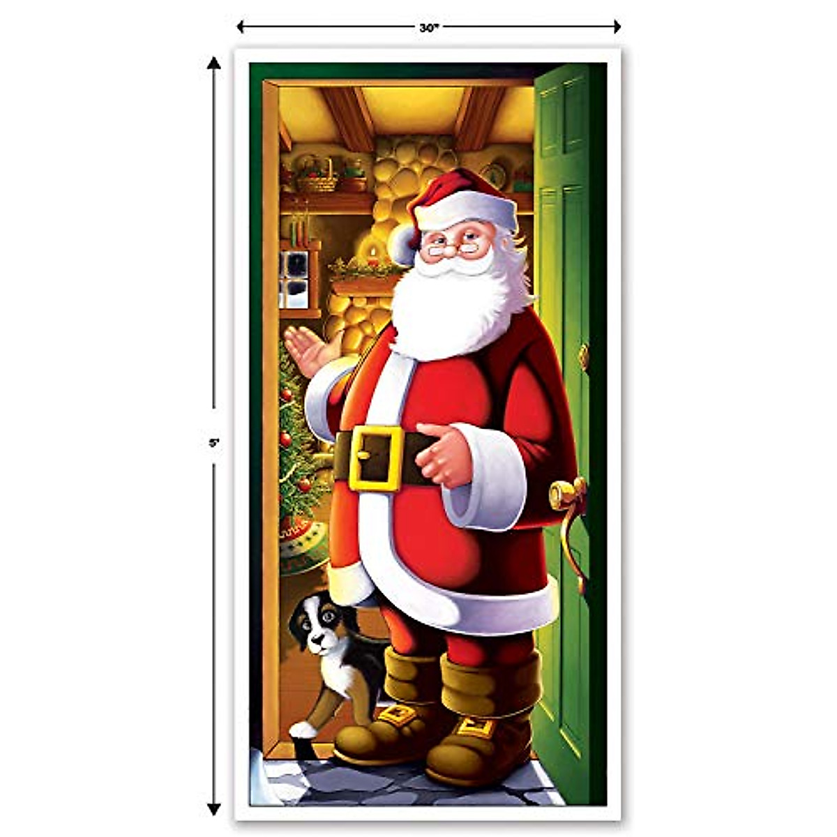 Beistle Santa Claus Door Cover, 5’ x 30” – Plastic for Indoor & Outdoor Use, St Nick Print – Easily Display – Christmas Party Decorations & Holiday Decor