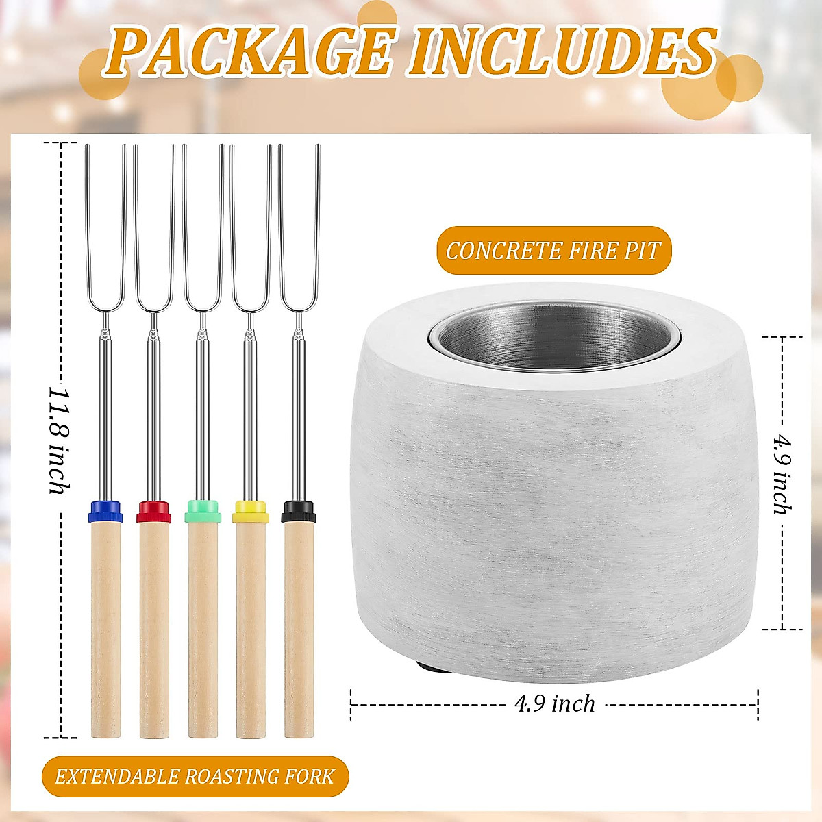 6 Pieces Tabletop Fire Pit Kit, Indoor Fire Pit Portable Smores Maker Table Top Fire Pit Bowl Tabletop Fire Bowls and 5 Pcs Marshmallow Roasting Sticks for Home Outdoor Indoor Patio Balcony Decor