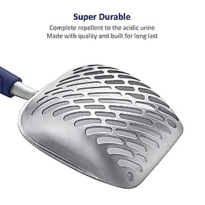 WePet Cat Litter Scoop, Aluminum Alloy Sifter, Kitty Metal Scooper, Deep Shovel, Long Handle, Poop Sifting, Kitten Pooper Lifter, for Litter Box, Irregularly Aluminum with Turkish Blue Handle